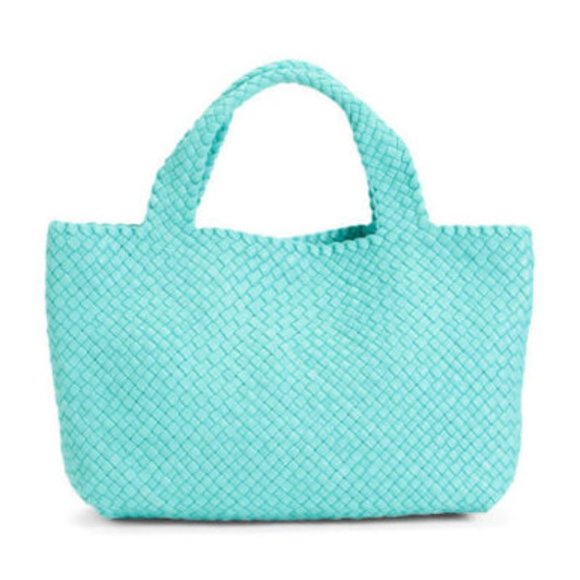 Falor | Bags | Falor Woven Leather Handbag Tote W Pouch Aqua F7349 Teal ...